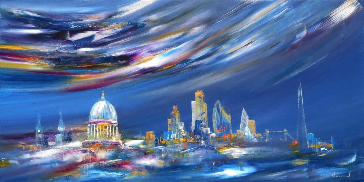Blue Painting of London "My Rock" | Sara Sherwood - Abstract Cityscape ...